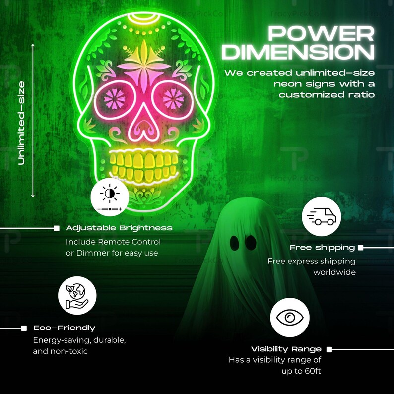 Letrero de neón de calavera de azúcar personalizado, luz LED del Día de ...