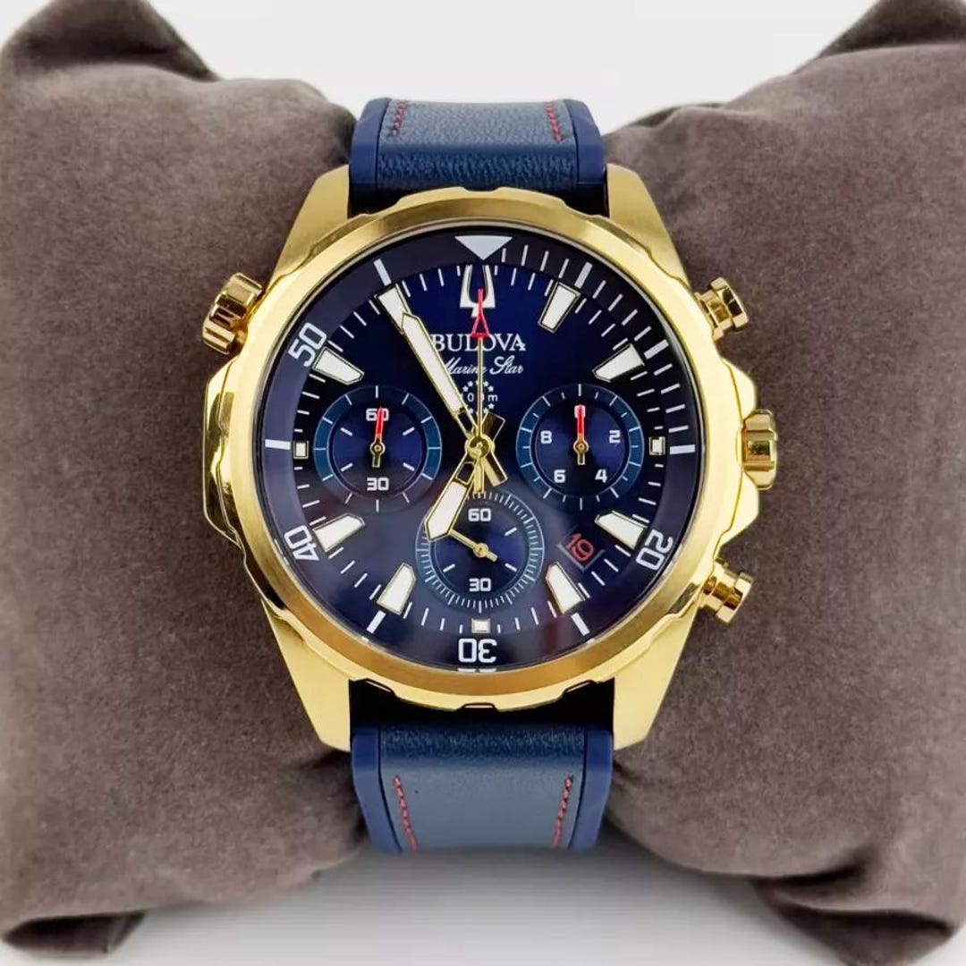97B168 Marine Star Blue Dial Silicone Strap Men's Chronograph Watch ...