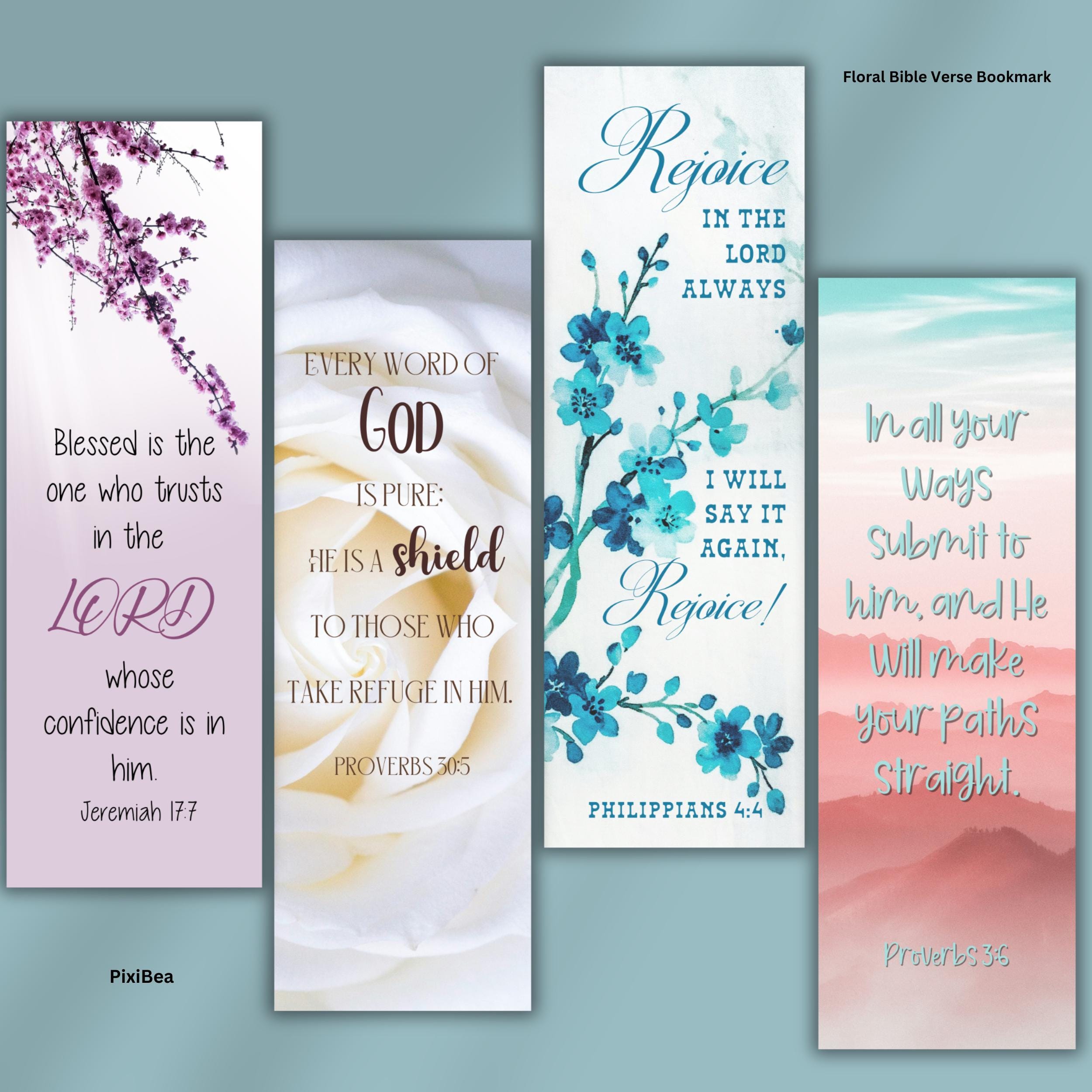 Floral Bible Verse Printable Bookmarks 12 Set, Scripture Bookmarks ...