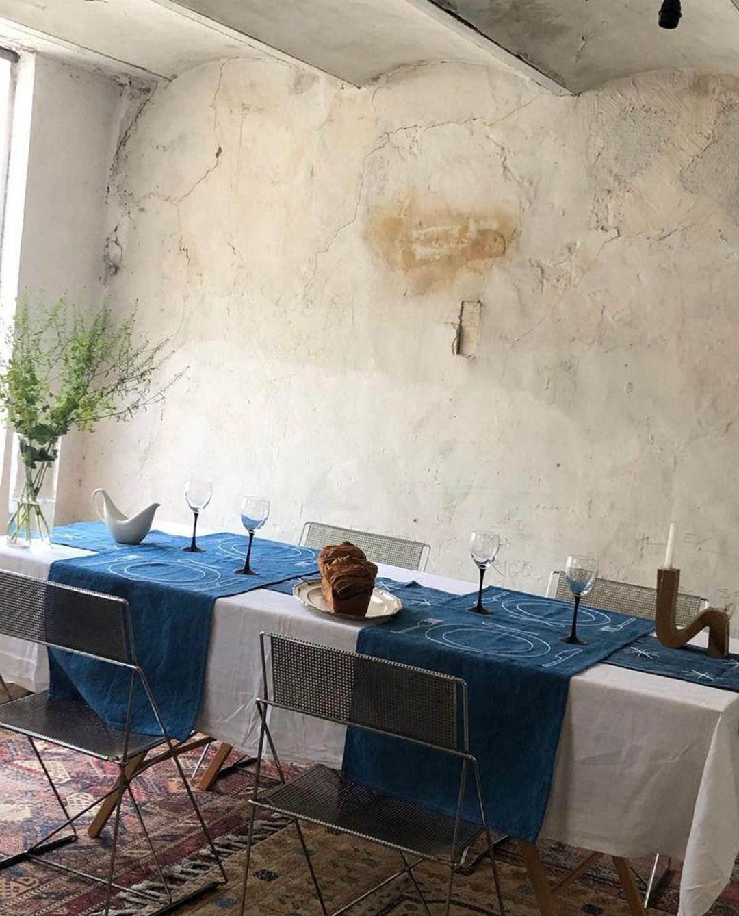 Hand Embroidered Plate & Silverware Stitch Indigo Dyed Table Set - Etsy