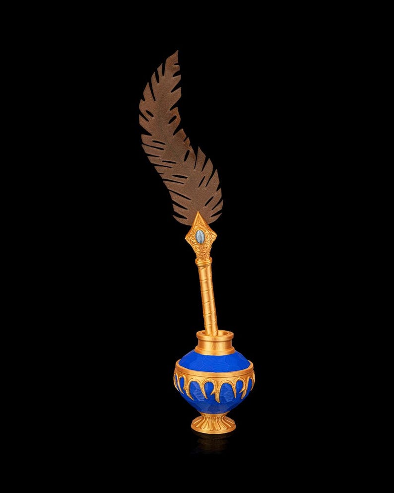 Fantasy Quill Pen Holder With Inkwell & Sticky Notes Book: Wizard Desk ...