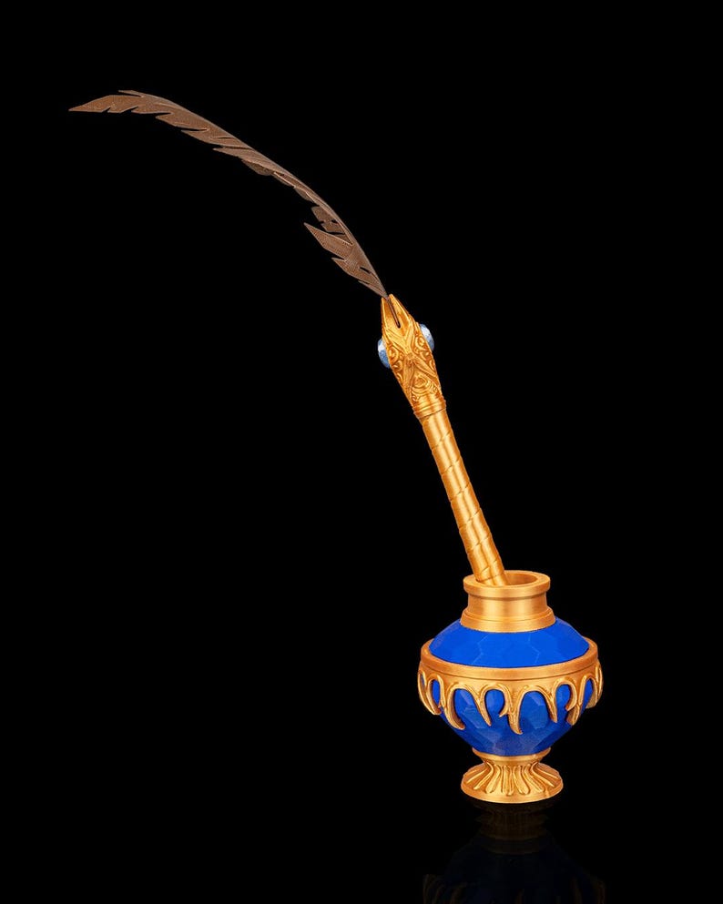 Fantasy Quill Pen Holder With Inkwell & Sticky Notes Book: Wizard Desk ...