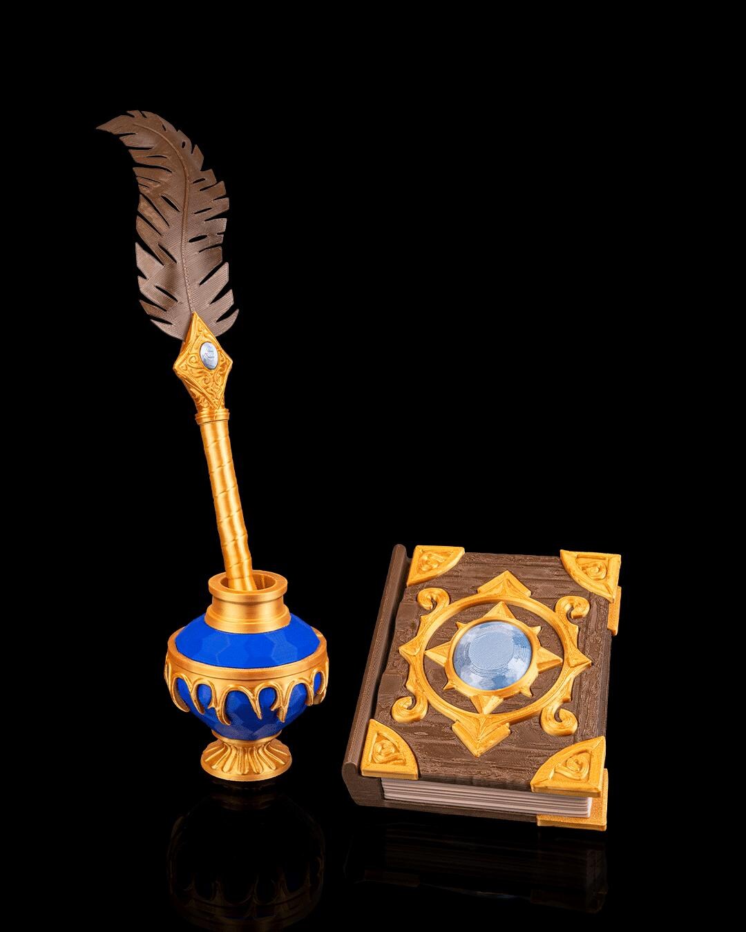 Fantasy Quill Pen Holder With Inkwell & Sticky Notes Book: Wizard Desk ...