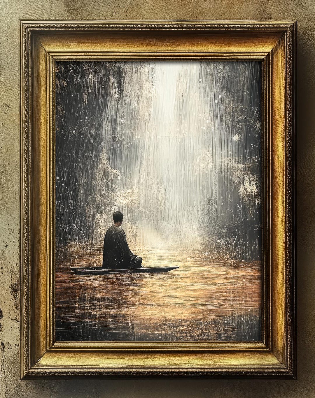 Fantasy Zen Artwork,japanese Waterfall & Monk Printable Poster,buddhist ...