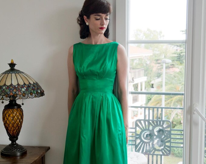 1950s Emerald Green Satin Evening Gown - Imperfect, Damaged - Small - Etsy