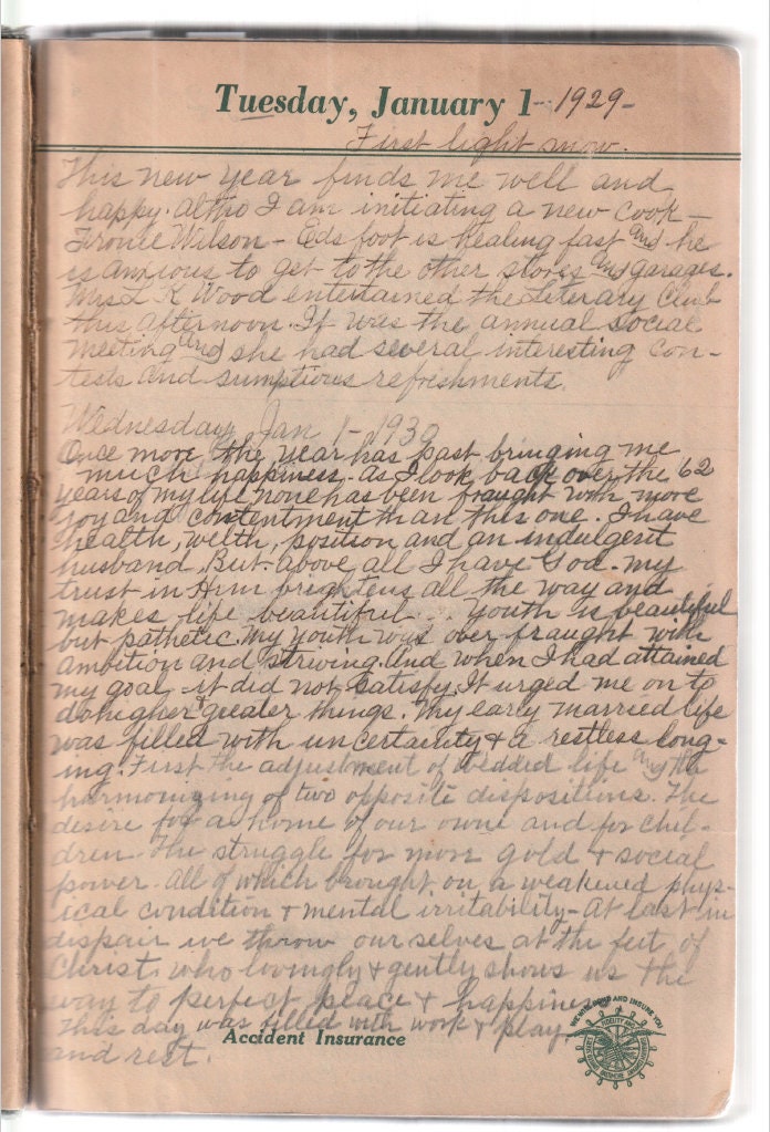 PDF Handwritten Vintage Diary 1929-1930 - Adeline Barnes - Digital ...