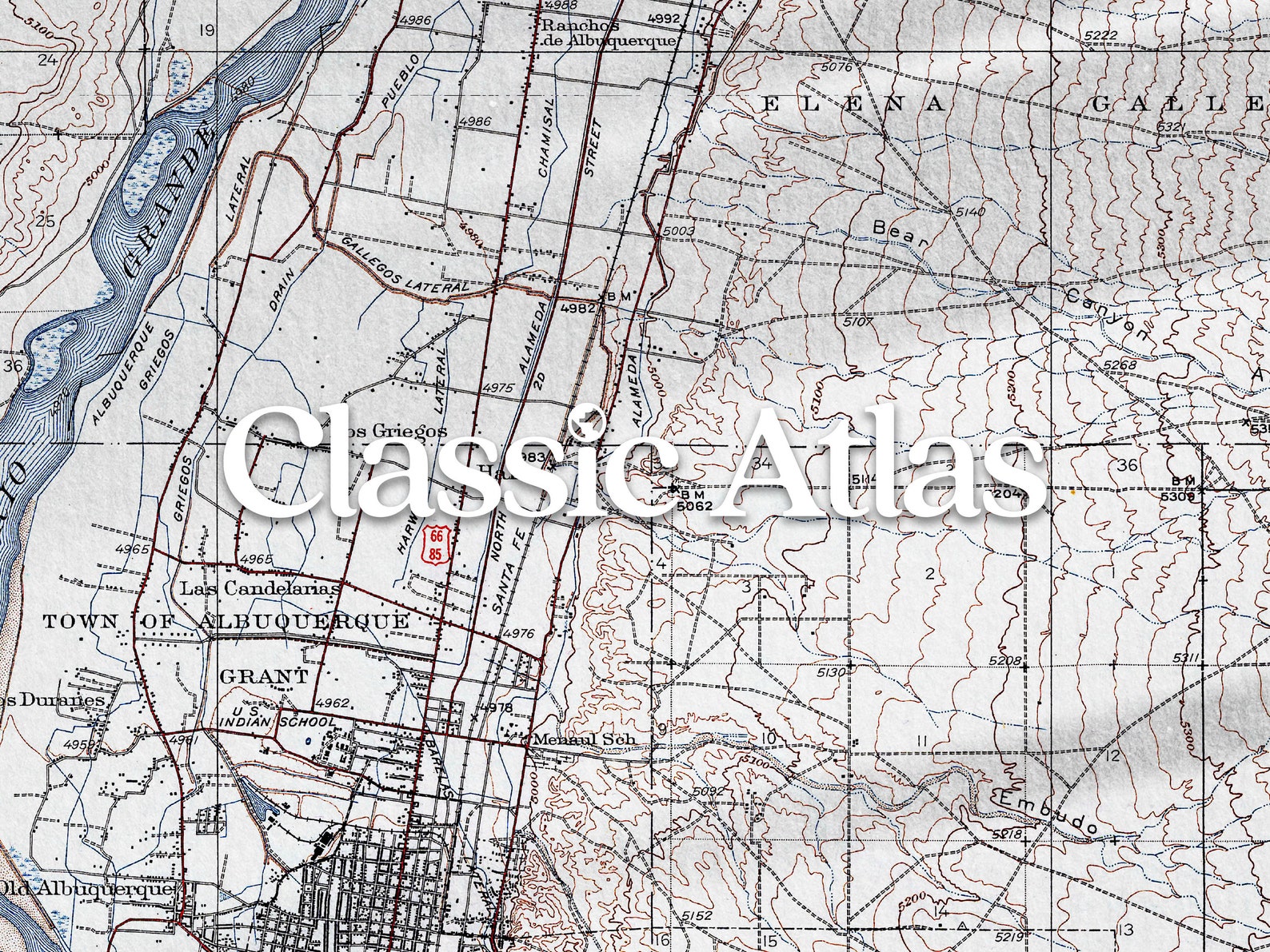 Albuquerque New Mexico 1938 USGS Map Poster | Restored and Remastered ...