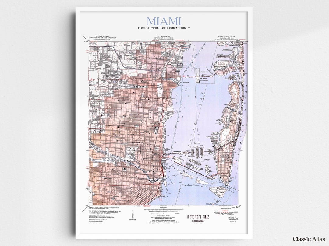 Miami Florida 1950 USGS Map Poster | Restored and Remastered Vintage ...