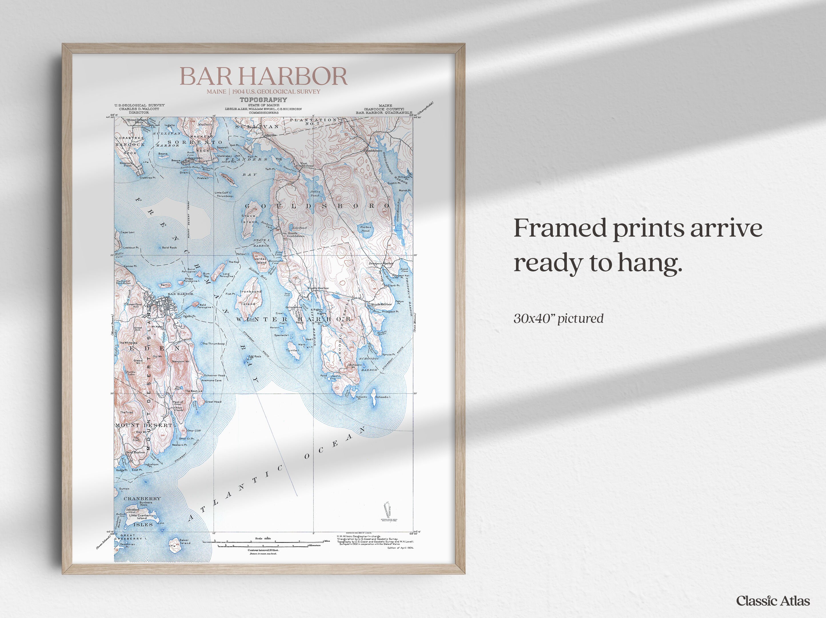 Bar Harbor Maine 1904 USGS Map Poster | Restored and Remastered Vintage ...