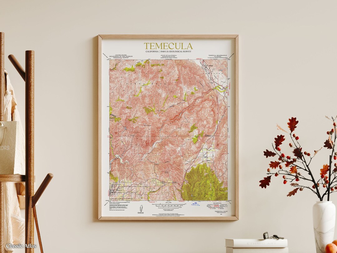 Temecula California 1948 USGS Map Poster | Restored and Remastered ...