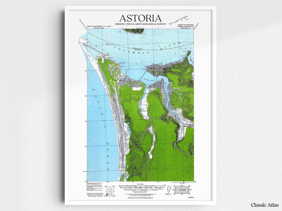 Astoria Oregon 1919 USGS Map Poster | Restored and Remastered Vintage ...