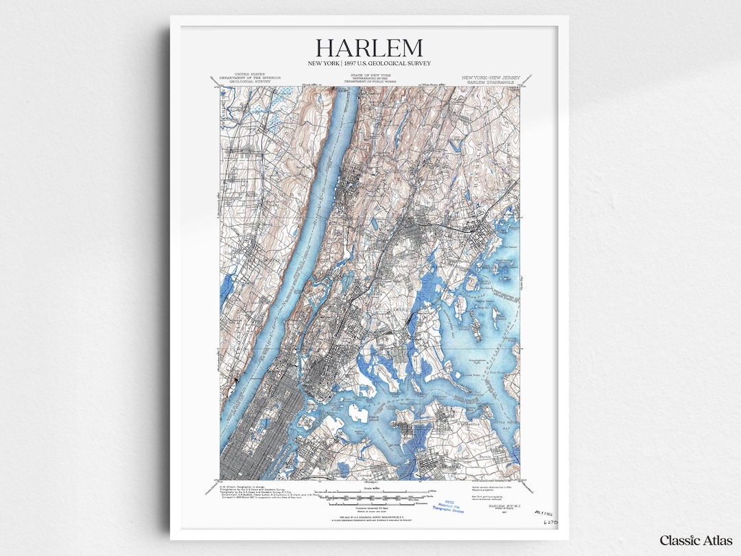Harlem New York 1897 USGS Map Poster | Restored and Remastered Vintage ...