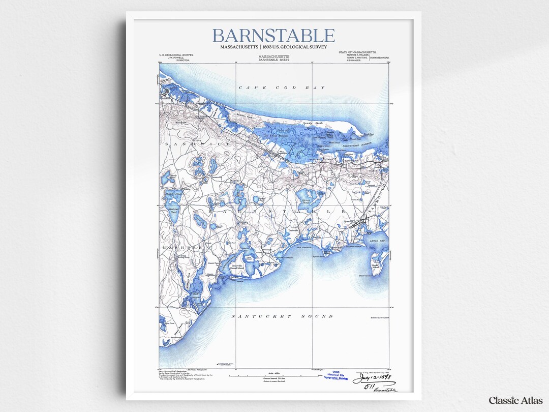 Barnstable Massachusetts 1893 USGS Map Poster | Restored and Remastered ...