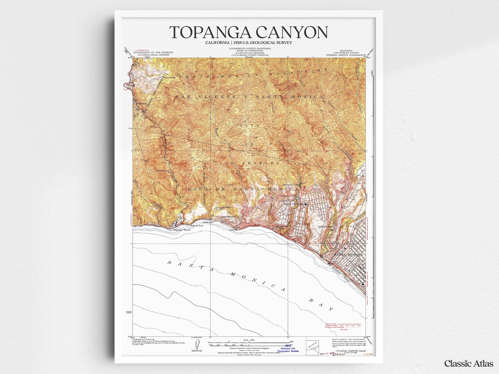 Topanga Canyon California 1928 USGS Map Poster | Restored and ...