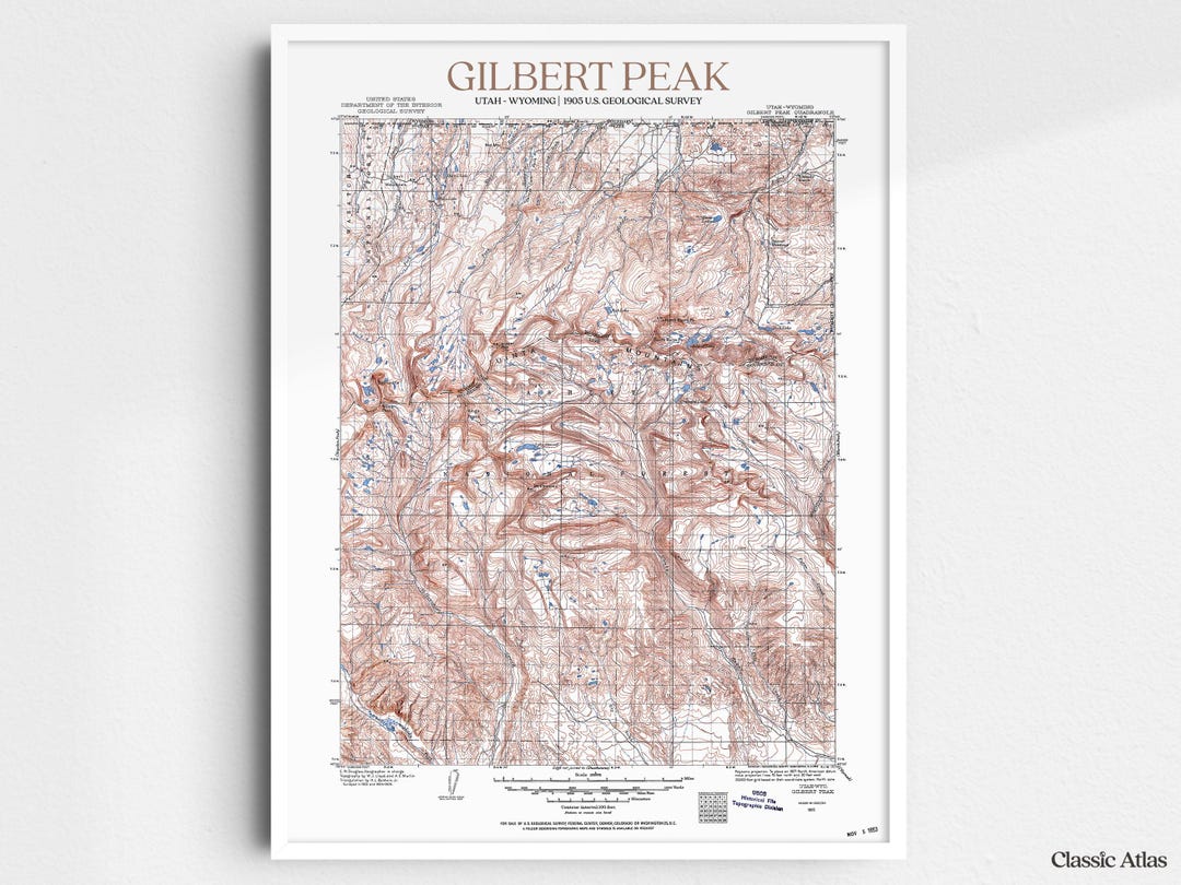 Gilbert Peak Utah 1905 USGS Map Poster | Restored and Remastered ...