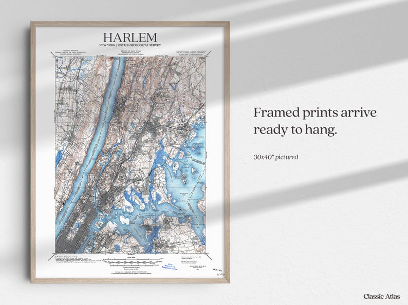 Harlem New York 1897 USGS Map Poster | Restored and Remastered Vintage ...