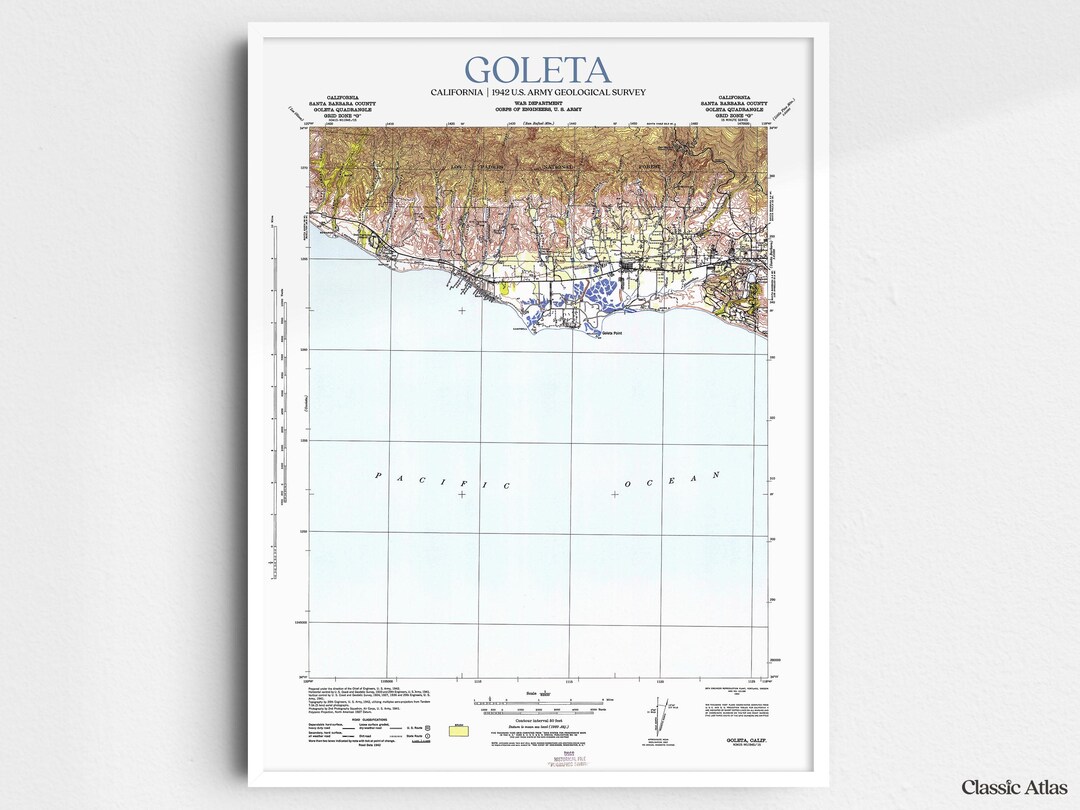 Goleta California 1942 USGS Map Poster | Restored and Remastered ...