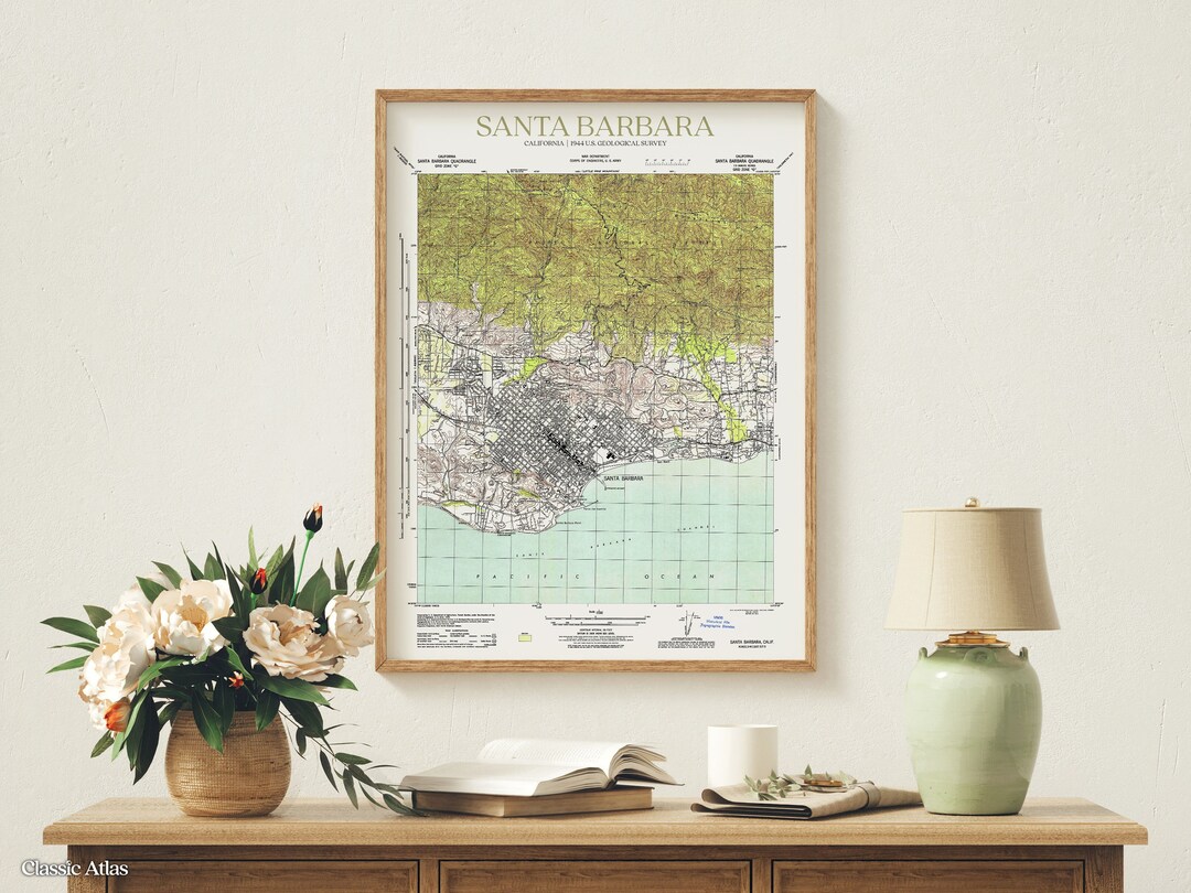 Santa Barbara California 1944 USGS Map Poster | Restored and Remastered ...