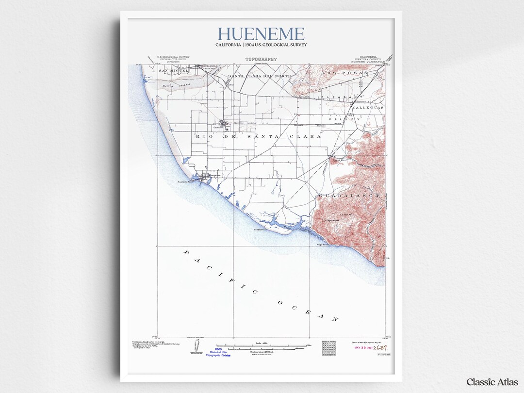 Hueneme California 1904 USGS Map Poster | Restored and Remastered ...