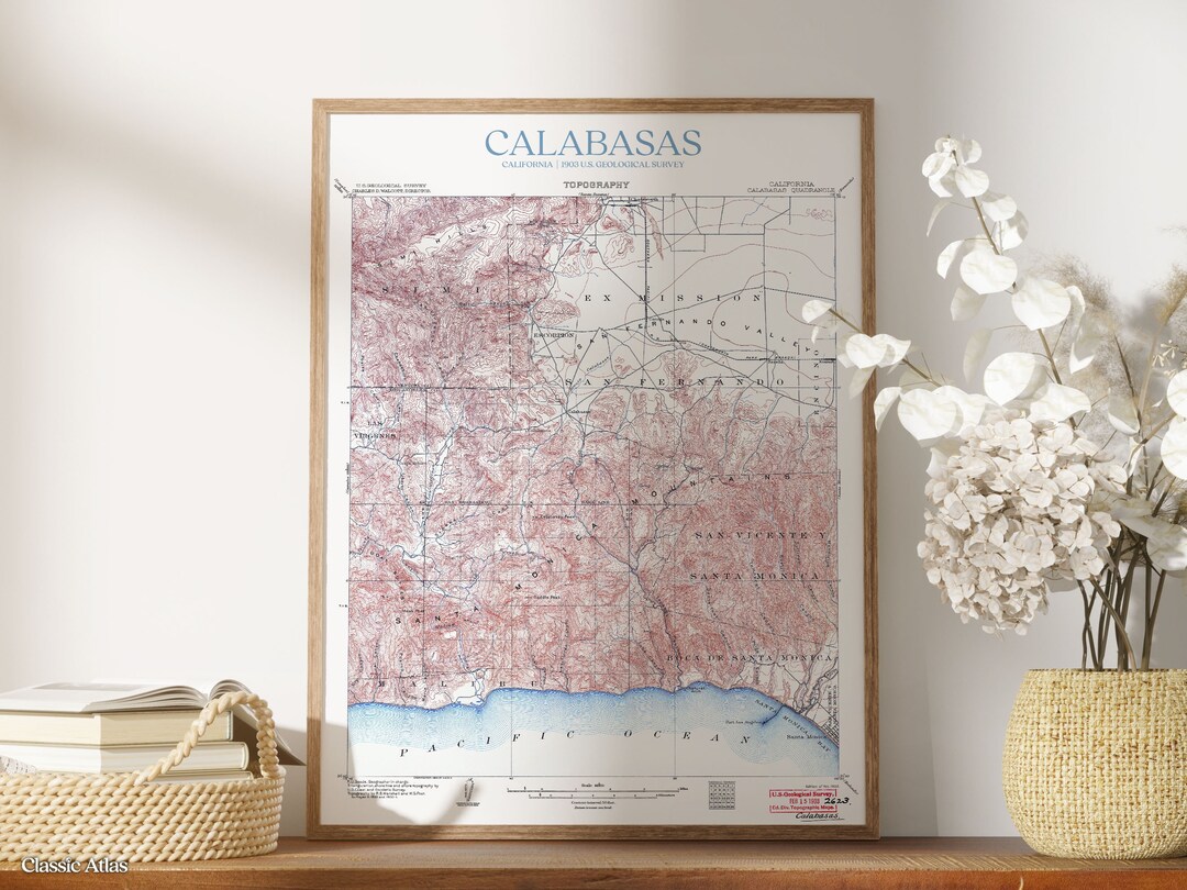 Calabasas California 1903 USGS Map Poster | Restored and Remastered ...