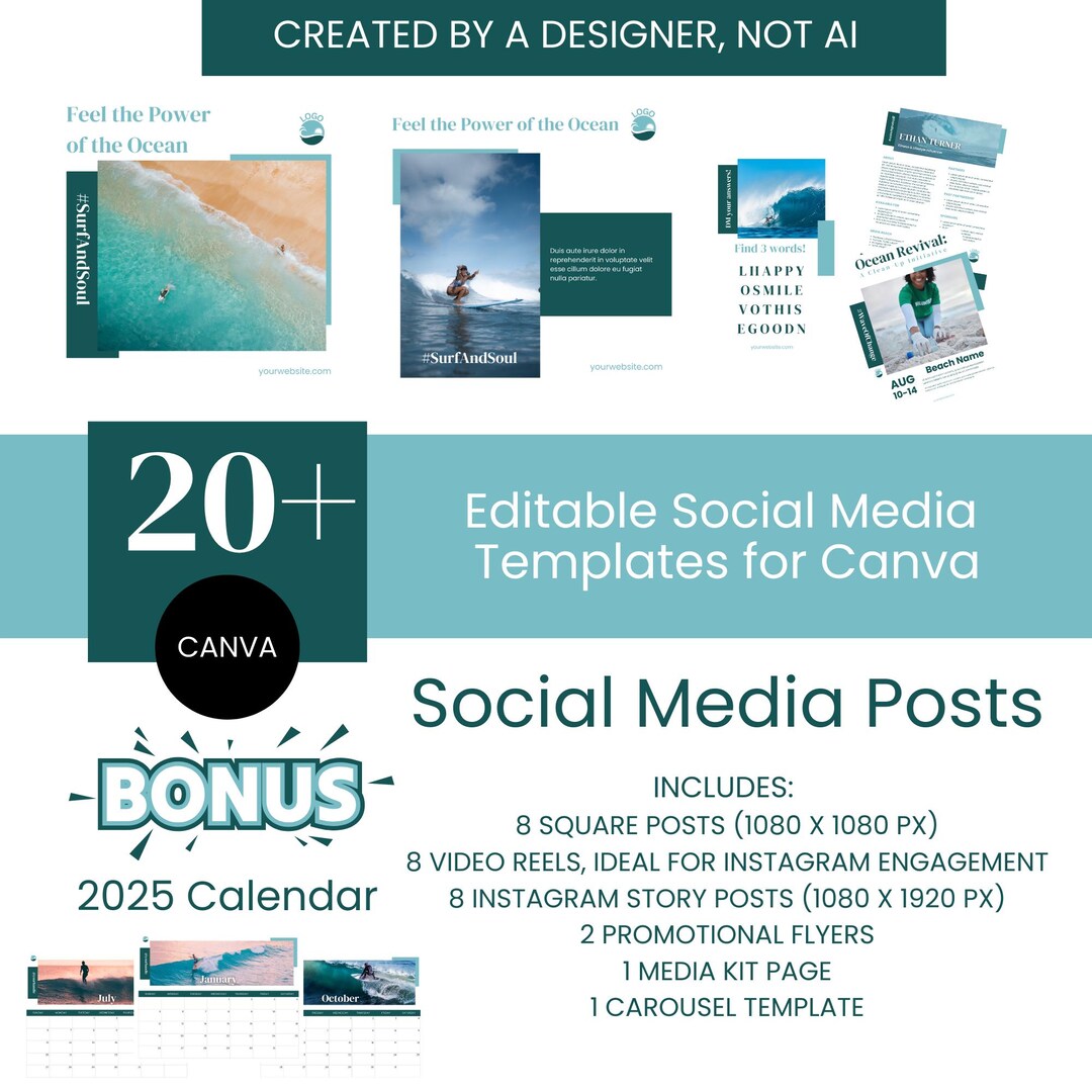 20 Editable Social Media Templates for Canva, Instant Digital Download ...