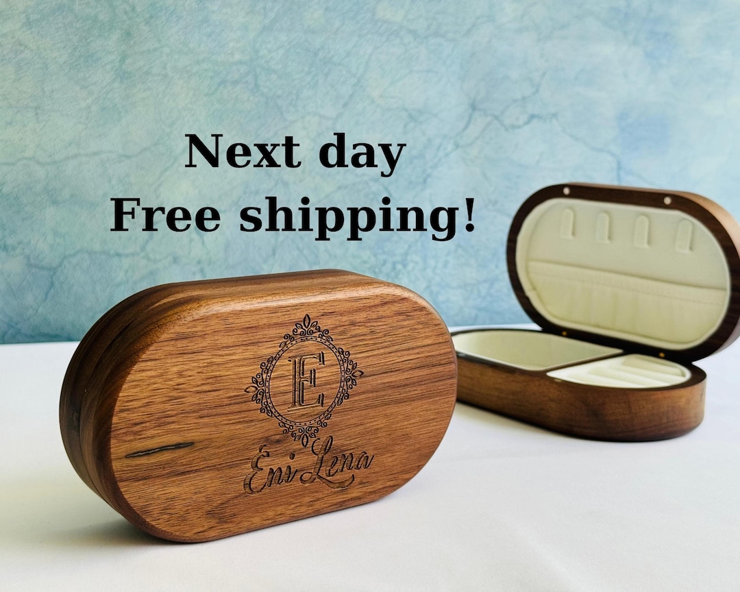 Personalized Walnut Jewelry Box: Engraved Keepsake Travel Case - Etsy