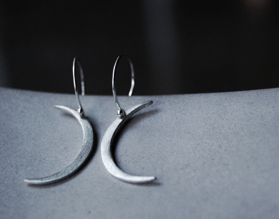 Modern Crescent Moon Earrings- Hand Cut Brushed Sterling Silver Moon ...