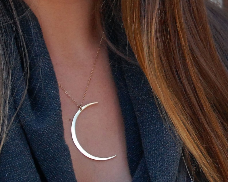 Solar Eclipse Necklace Stunning Large 10k Gold Crescent Moon | Etsy