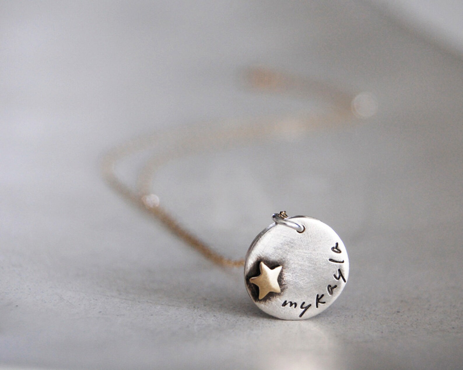 Tiny Gold Crescent Moon and Star Name Tag Necklace Set- Starchild- Name ...