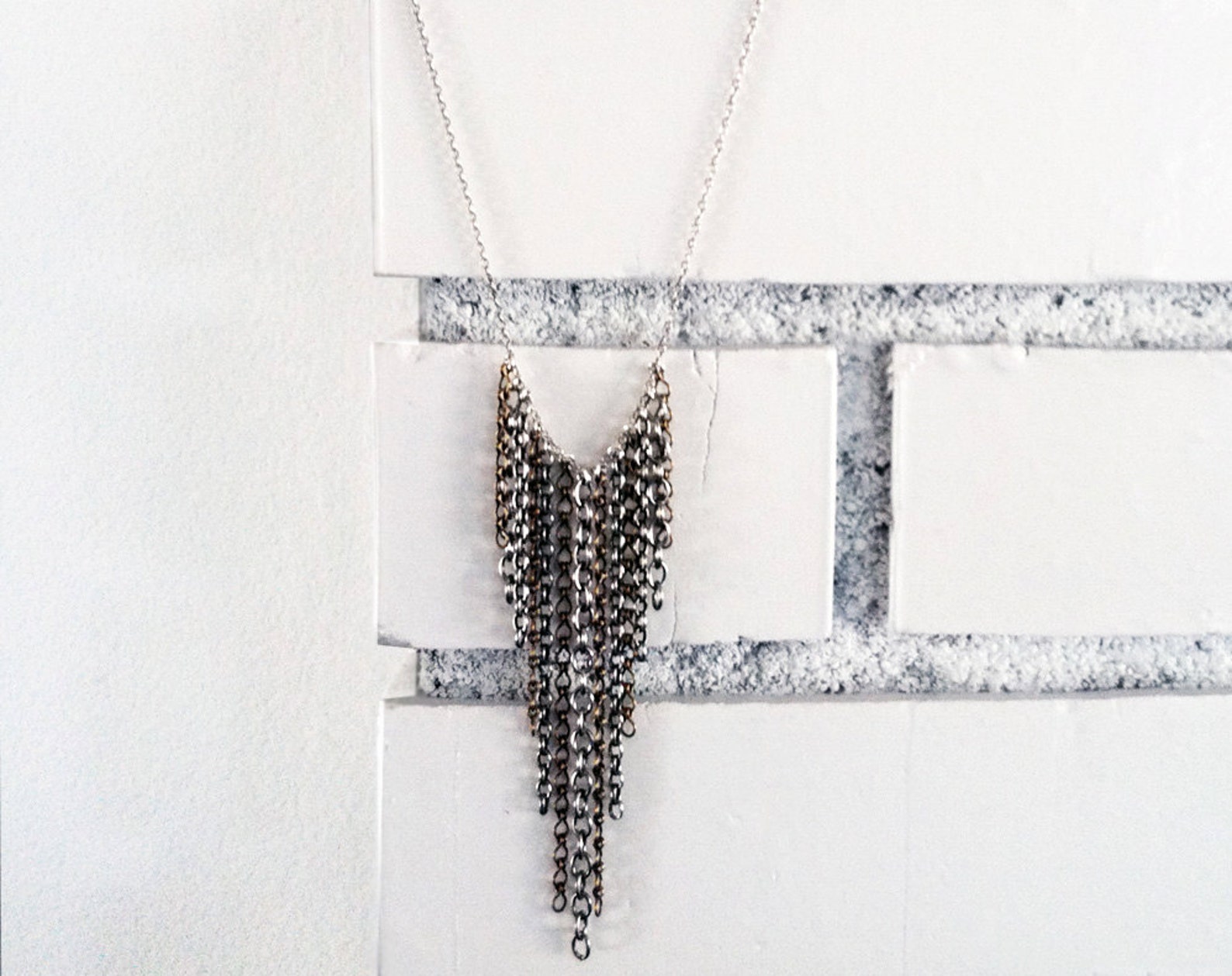 Mixed Metals Long Chain Layering Necklace- Unchained- Waterfall Chain ...