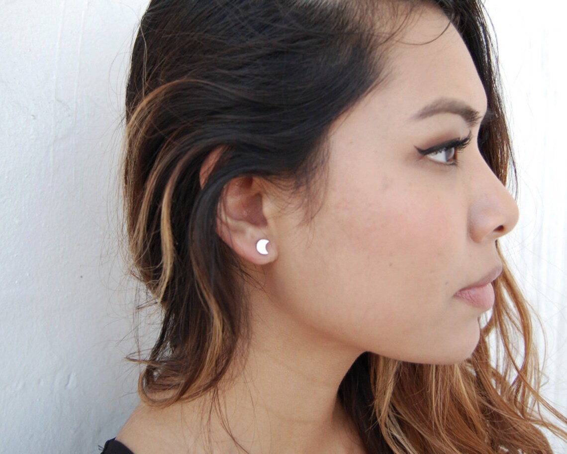 Eclipse Studs- Handcrafted Mini Eclipse Post Earrings in Brushed ...