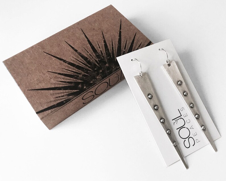 Sexy Rocker Studded Earrings Rustic Brass Long Narrow | Etsy