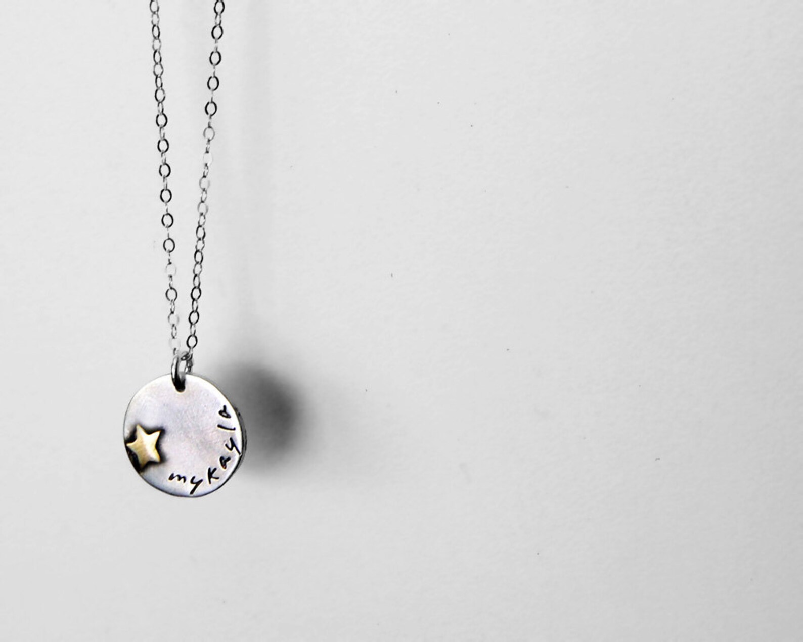 Tiny Gold Crescent Moon and Star Name Tag Necklace Set- Starchild- Name ...