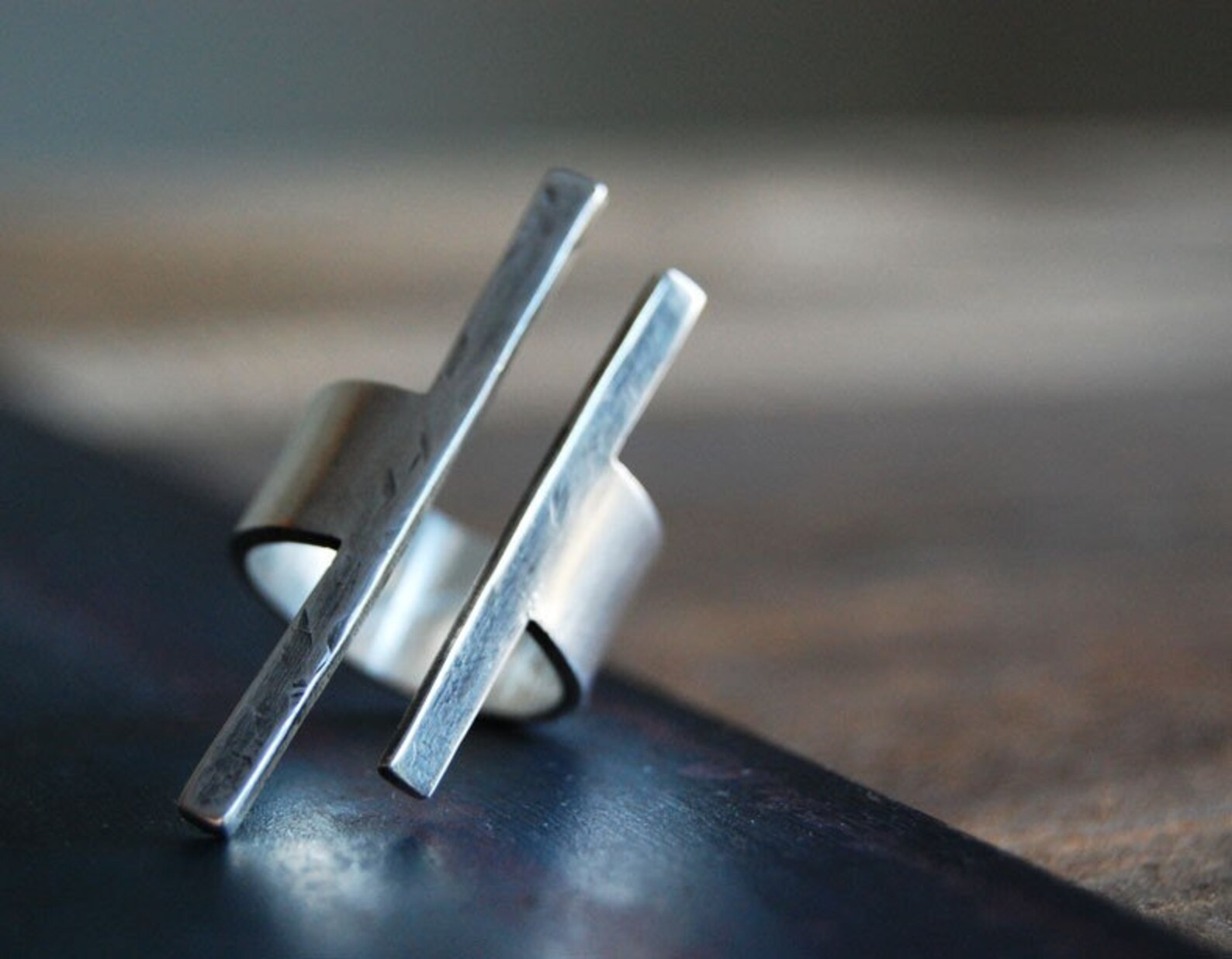 Balancing Act Ring Square Bar Ring Modern Rough Cut Sterling Band - Etsy