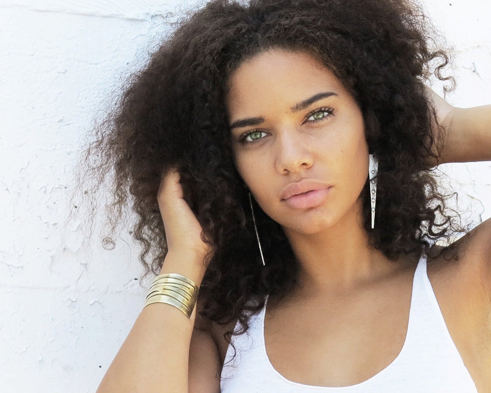 Sexy Rocker Studded Earrings Rustic Brass Long Narrow | Etsy