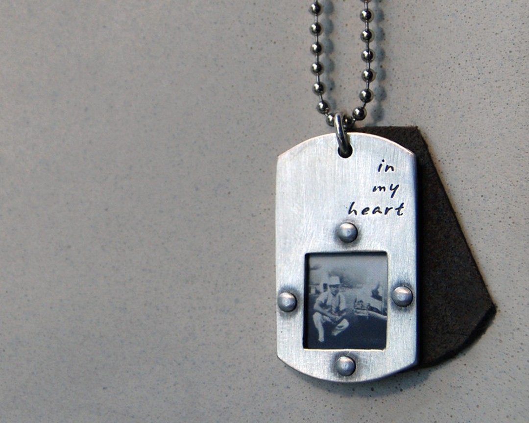 Dog Tag Photo Necklace-alden Necklace- Modern Dog Tag With Rivets ...