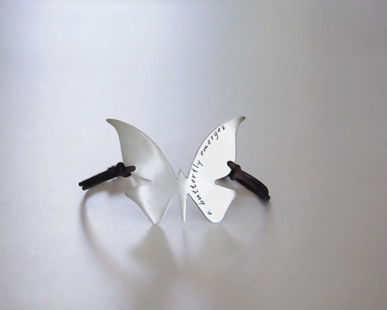 Modern Butterfly Bracelet in Brushed Sterling Silver With Custom Words ...