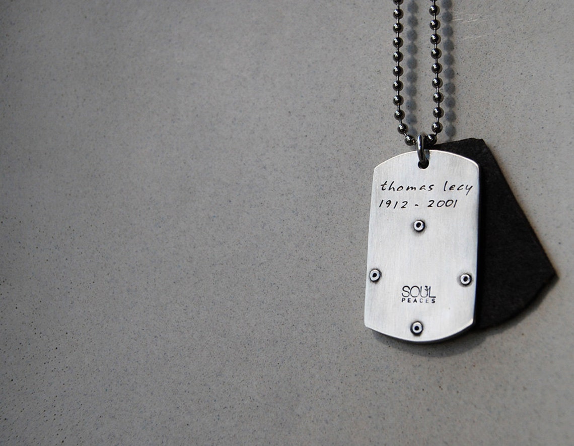 Dog Tag Photo Necklace-alden Necklace- Modern Dog Tag With Rivets ...