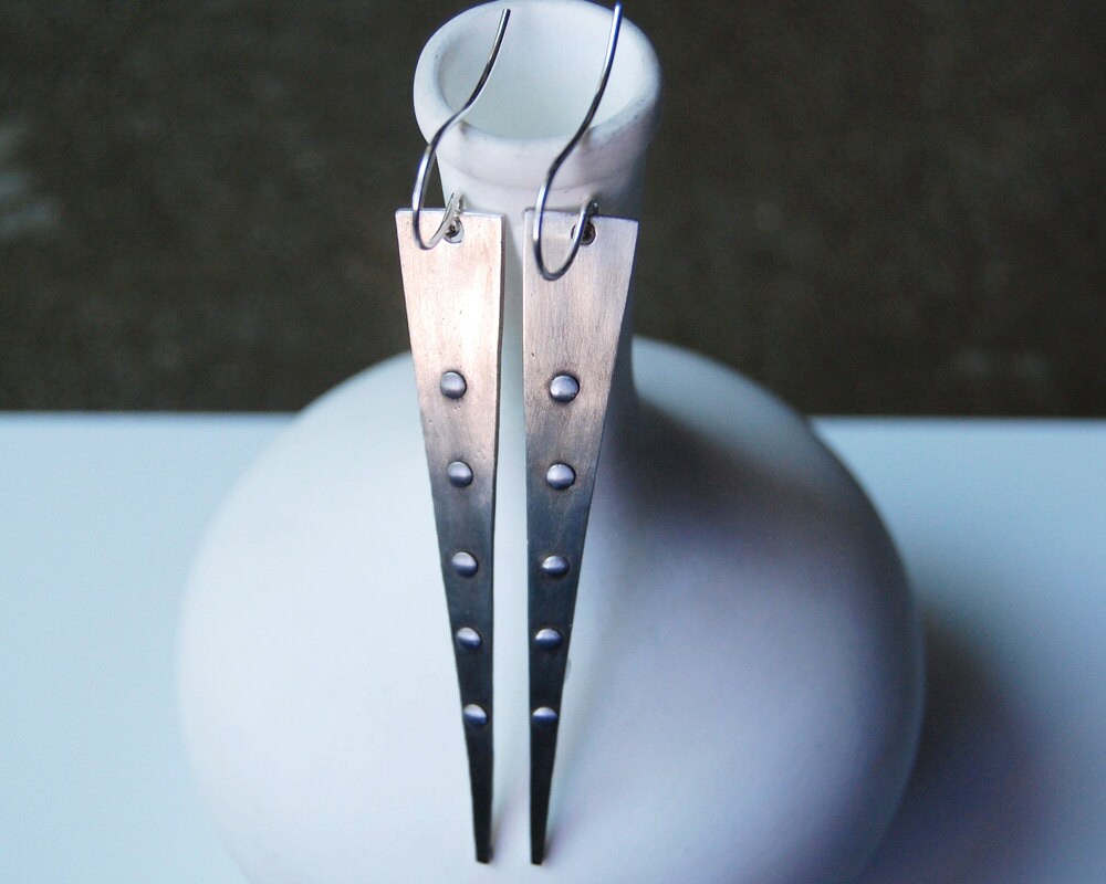 Sexy Rocker Studded Earrings Rustic Brass Long Narrow | Etsy