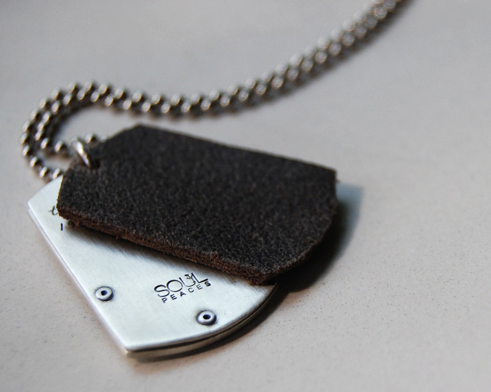 Dog Tag Photo Necklace-alden Necklace- Modern Dog Tag With Rivets ...