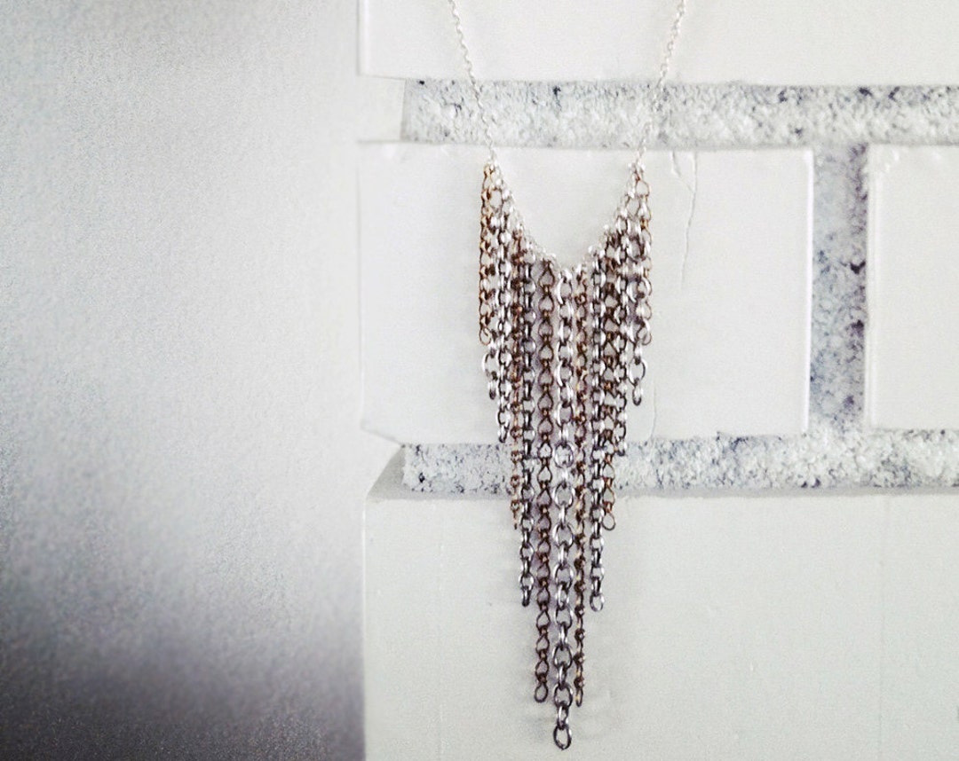 Mixed Metals Long Chain Layering Necklace- Unchained- Waterfall Chain ...