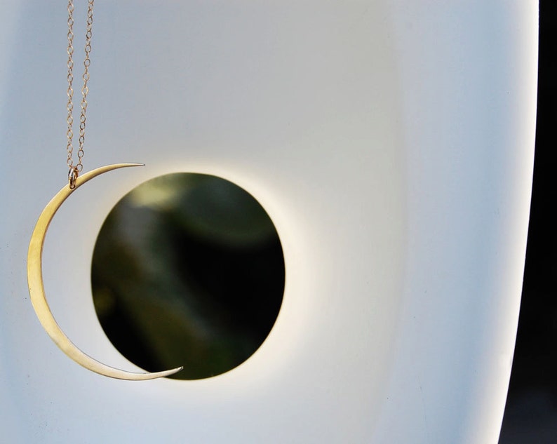 Solar Eclipse Necklace Stunning Large 10k Gold Crescent Moon | Etsy