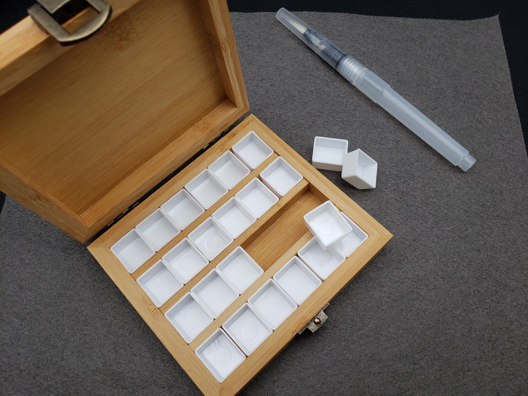 24-grid Solid Watercolor Paint Box / Bamboo Paint Box / Portable Wooden ...