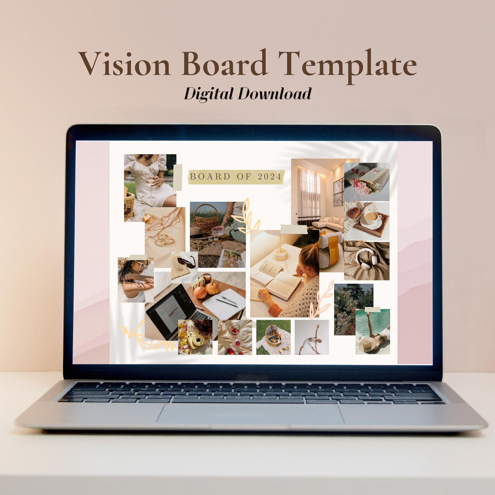 Floral Tape Vision Board Digital Download Template- Mood Board Template ...