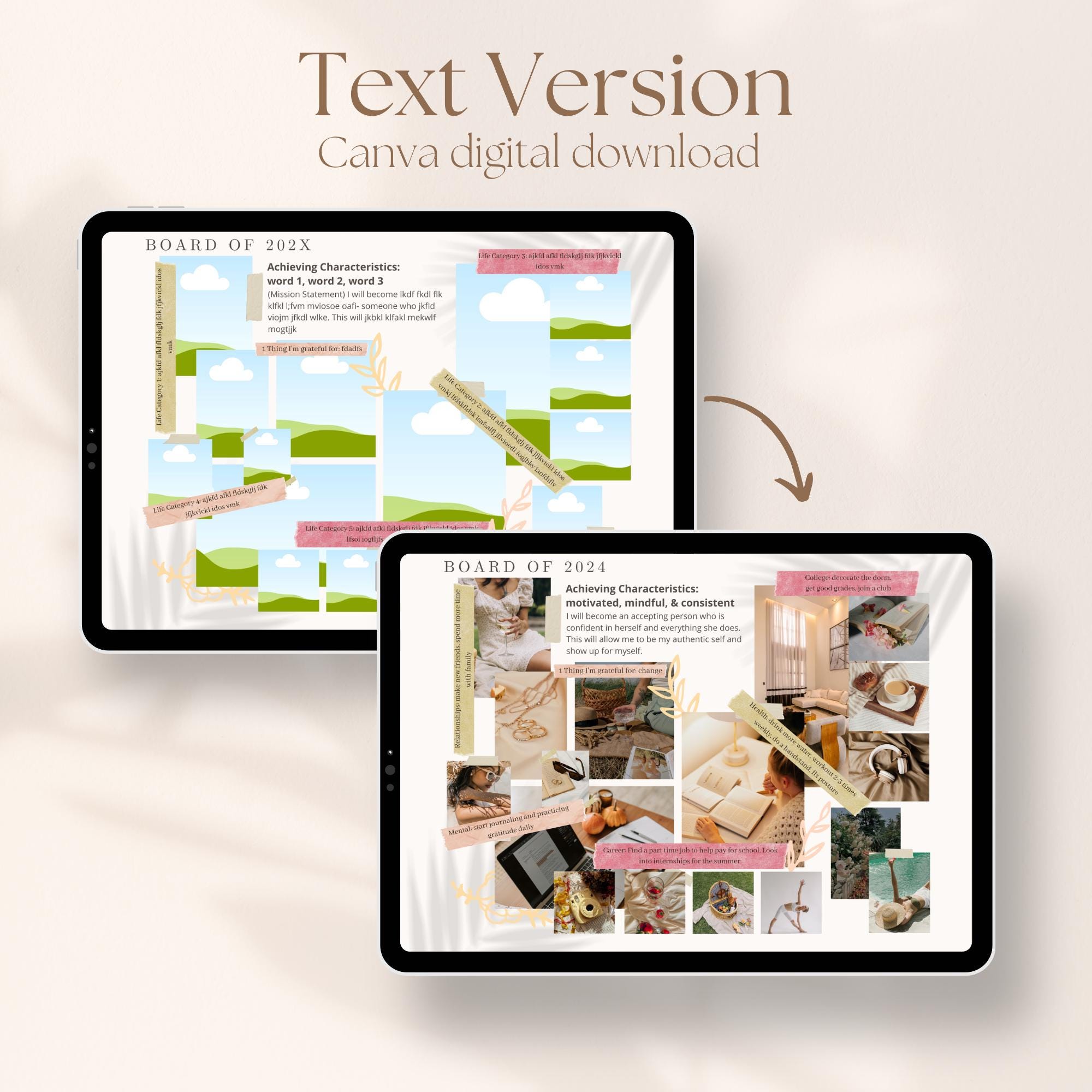 Floral Tape Vision Board Digital Download Template- Mood Board Template ...