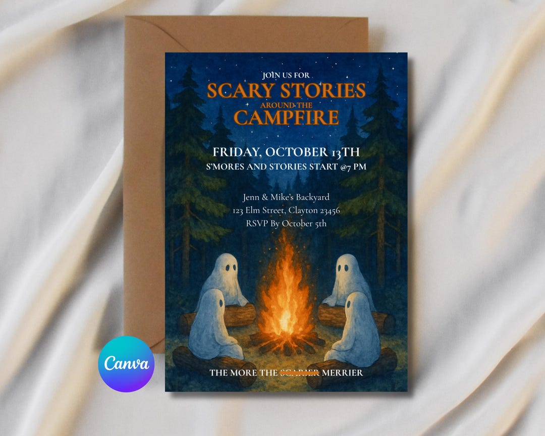 Scary Stories Around a Campfire Invitation, 5x7, Ghosts, Digital File ...