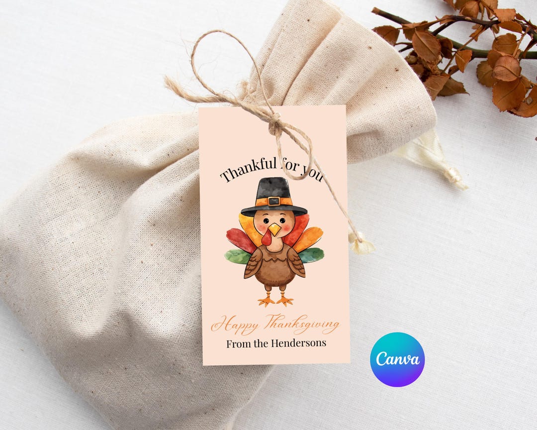 Thanksgiving Gift Tag, Goodie Bag Tag, Watercolor Turkey, 2x3.5 ...