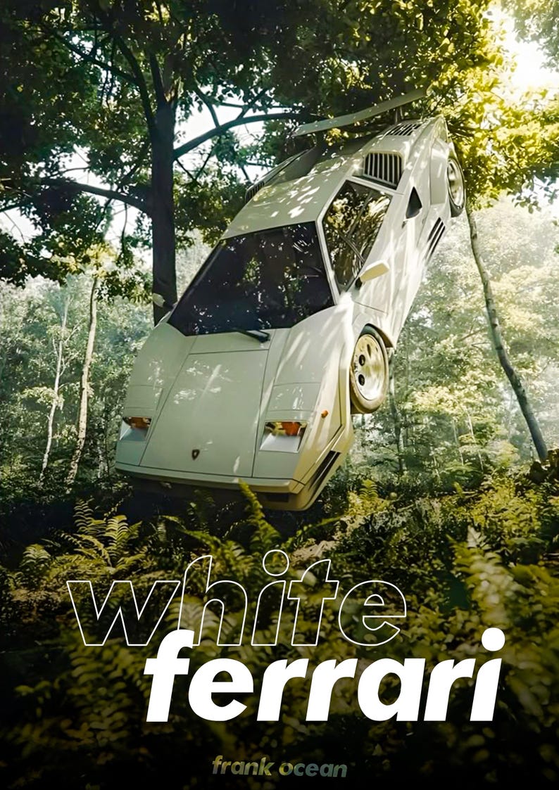 White Ferrari Poster - Frank Ocean Inspired Wall Art - Aesthetic Car ...