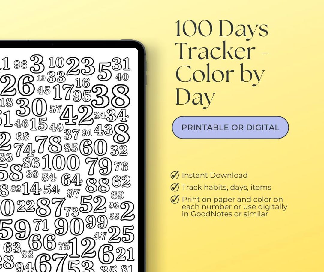 100 Day Tracker Printable | Color by Number Habit Tracker | Digital or ...