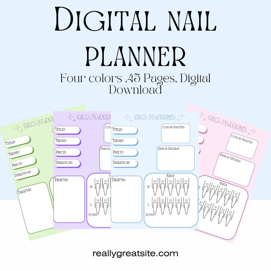 45 Page Digital Nail Planner Template, Sketchbook, Nail Design Planning ...